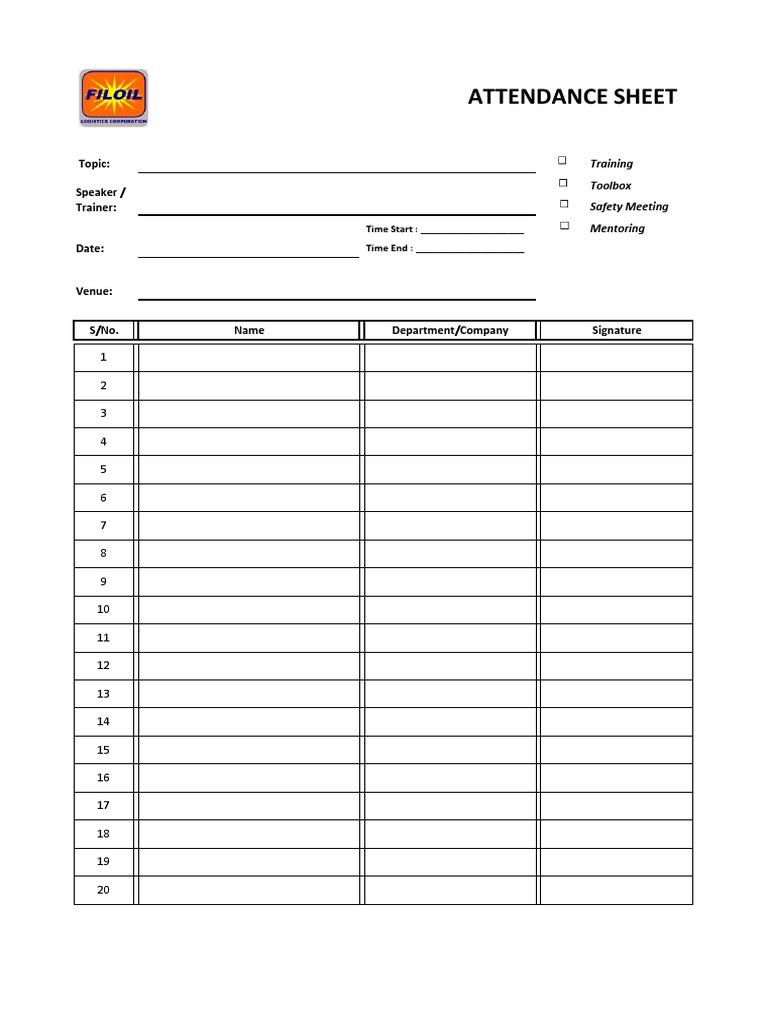 Training Toolbox Safety Meeting Attendance | PDF | Career & Growth