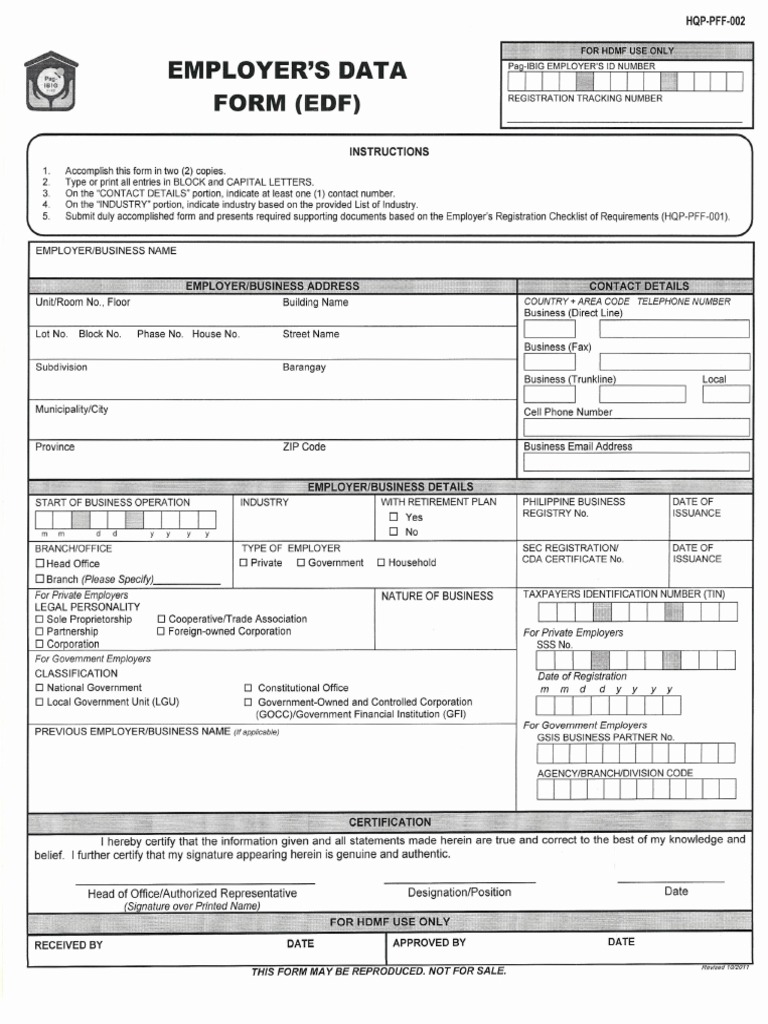 III II : Employer'S Data Form (Edf) | PDF | Government | Business
