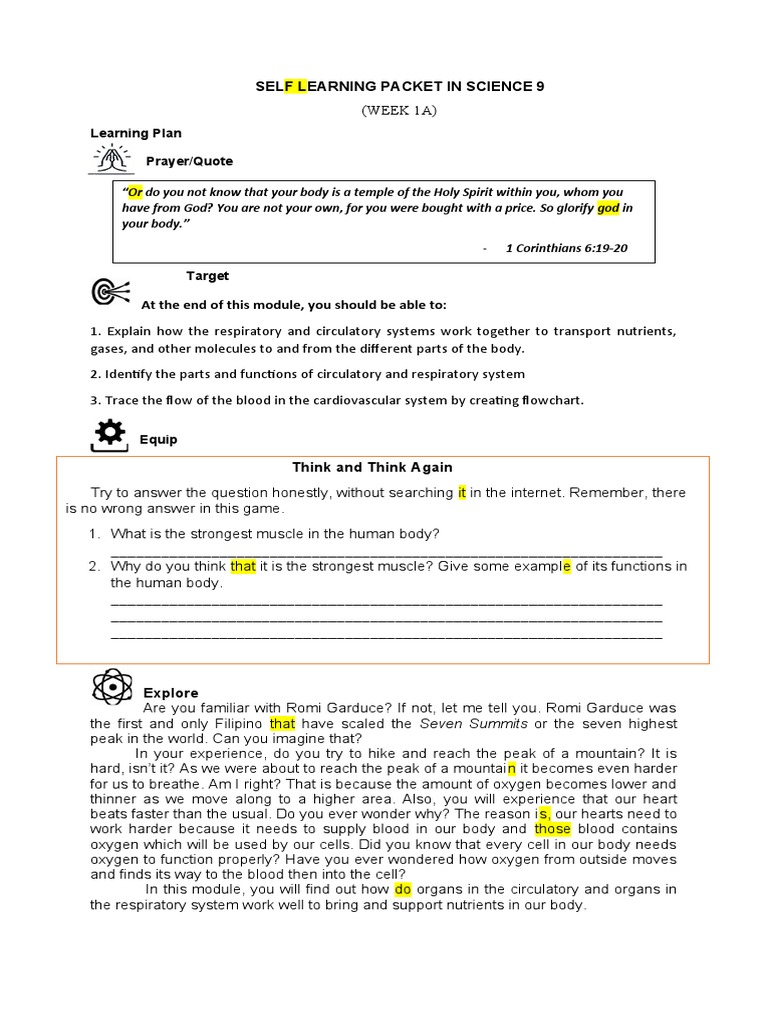 Self Learning Packet in Science 9: Learning Plan Prayer/Quote | PDF ...