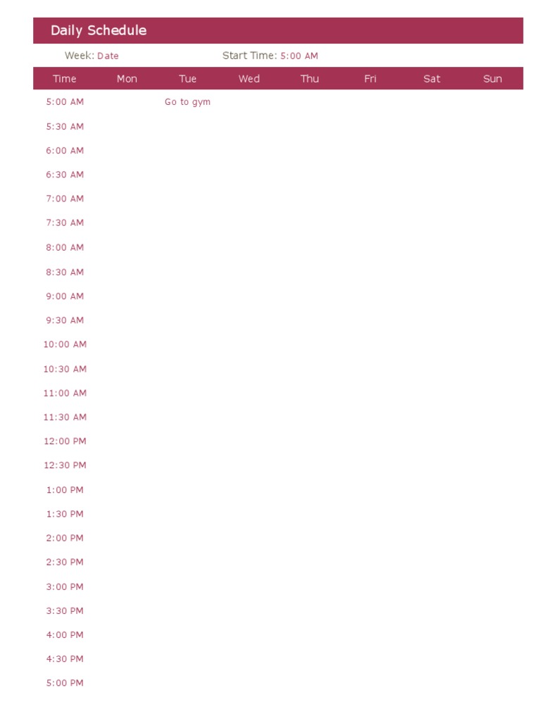 Daily Schedule: Time Mon Tue Wed Thu Fri Sat Sun | PDF | Cooking, Food ...