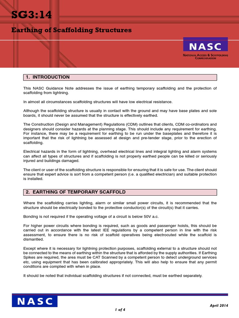 SG3-14 Earthing of Scaffolding Structures | PDF | Scaffolding ...
