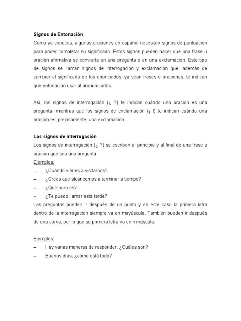 Signos de Entonación en Español | PDF
