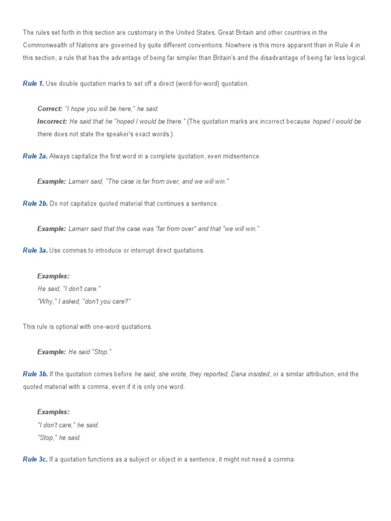 G10 - Quotation Mark Rules | PDF | Quotation Mark | Comma