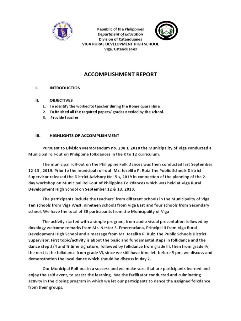 Accomplishment Report For Weekly Activities | PDF | Education Theory ...