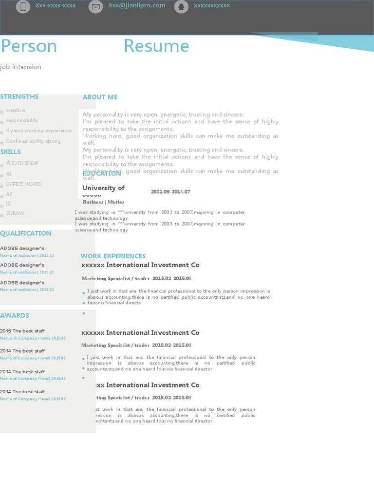 (Resume Suit) Fresh-Style Resume With One-Page 04 | PDF | Business ...