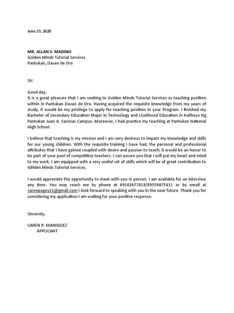 Application Letter | PDF