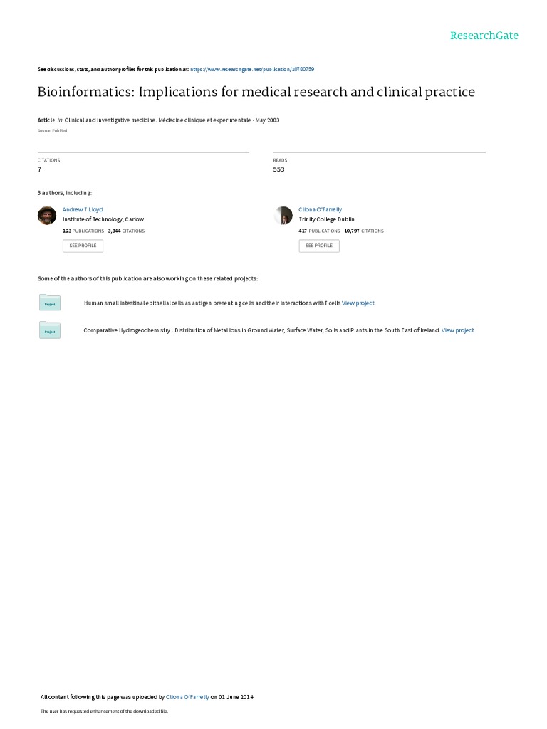 Bioinformatics Implications For Medical Research A | PDF | Bioinformatics | Single Nucleotide ...