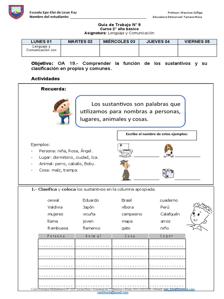 Prueba de Sustantivos 2° Básico | PDF