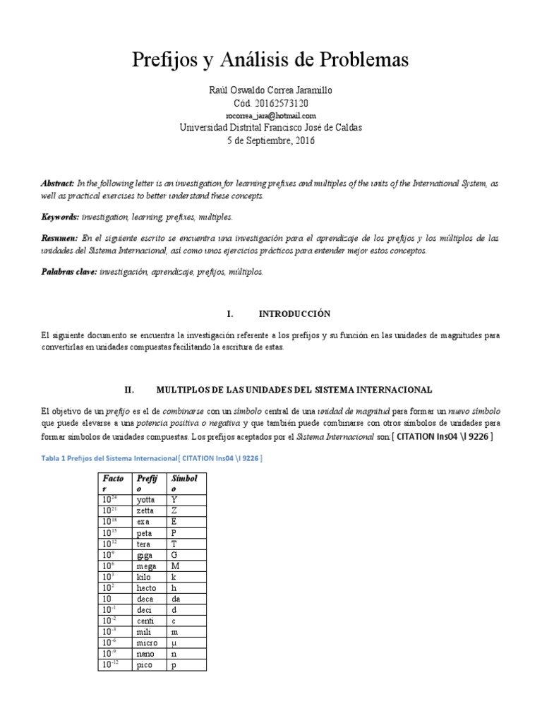 Prefijos de Unidades | PDF | Cantidad | Sistema Internacional de Unidades