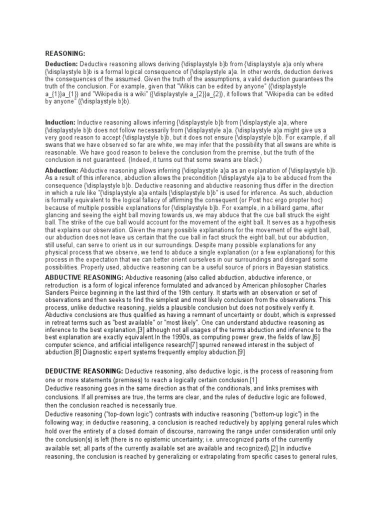 Abductive, Deductive and Inductive Reasoning | PDF | Deductive ...