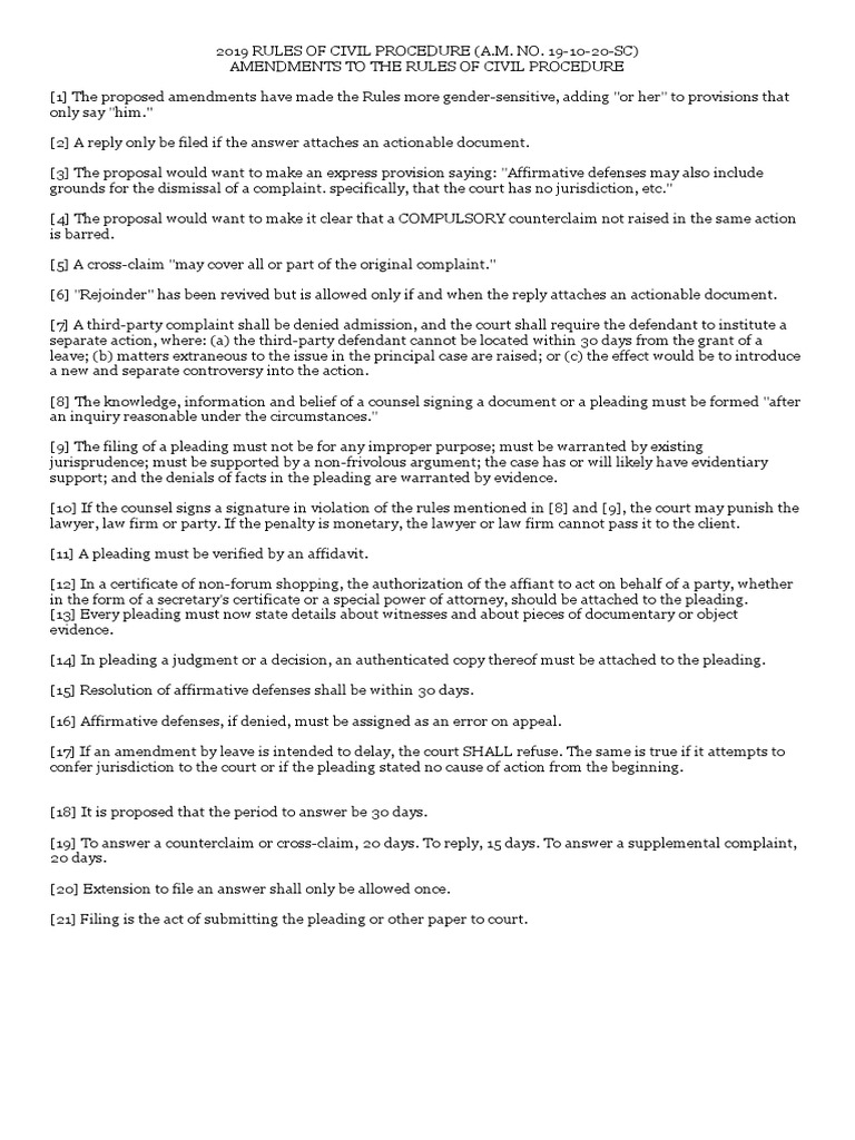 2019 Rules of Civil Procedure | PDF | Pleading | Lawsuit
