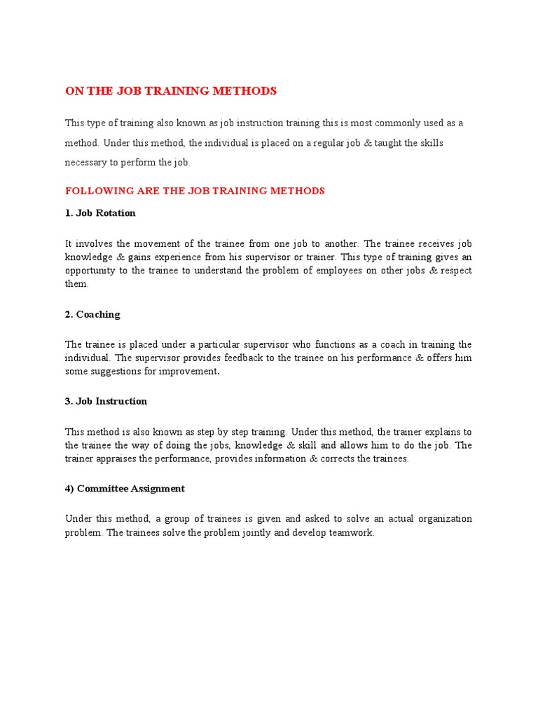 On The Job Training Methods | PDF