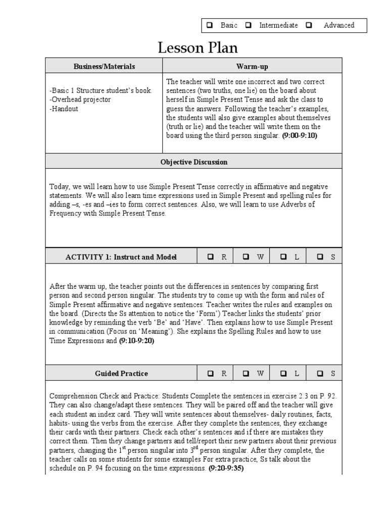 Simple Present Tense Lesson Plan | PDF | Question | Verb