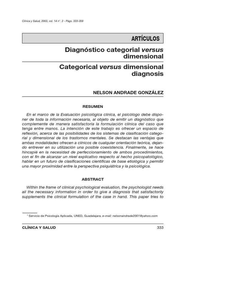 Artículos Diagnóstico Categorial Versus Dimensional Categorical Versus ...