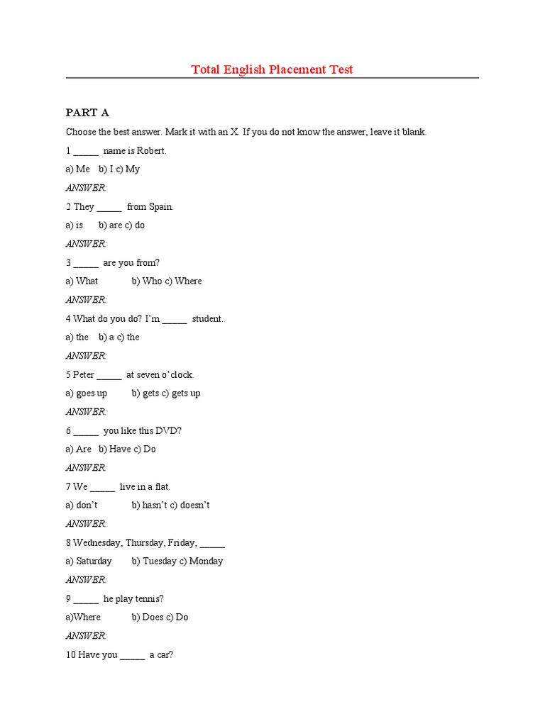 English Placement Test | PDF