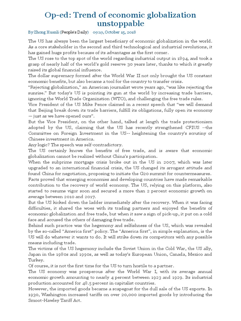 The Unstoppable Trend of Economic Globalization: How Rising US Protectionism Cannot Reverse ...