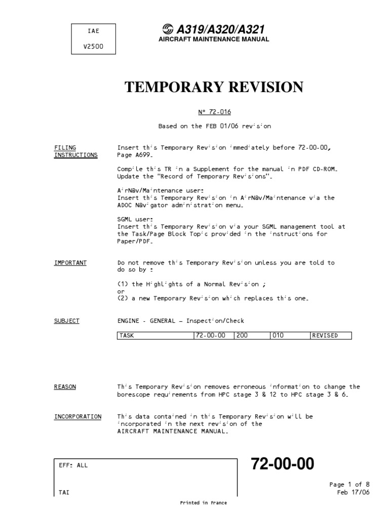 Temporary Revision: Aircraft Maintenance Manual | PDF | Turbine ...