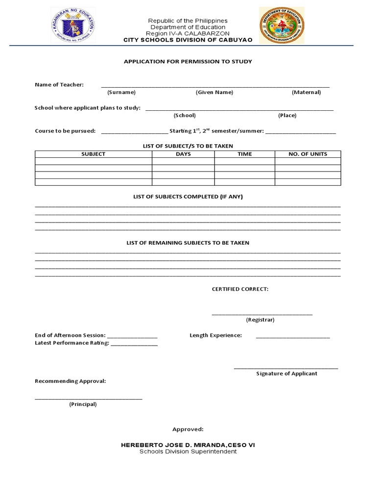 Application For Permission To Study: Approved | Download Free PDF ...