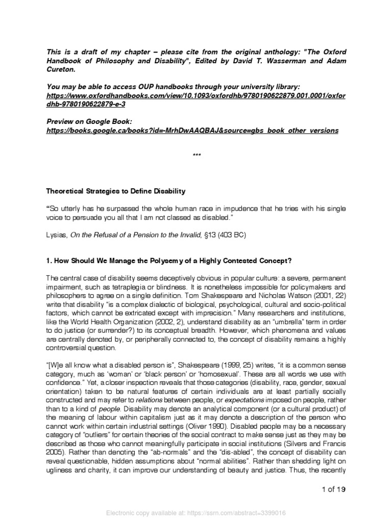 Theoretical Strategies To Define Disability | PDF | Disability ...