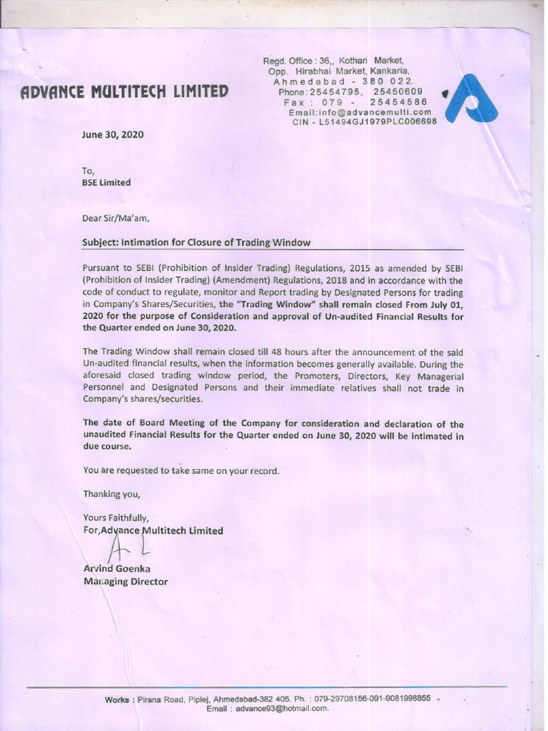 Advance Multitech Limited Phone:25454795, 25450609: Regd. Office: 36,, Kothari Market | PDF ...