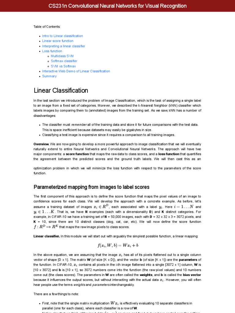 cs231n Github Io Linear Classify | PDF | Statistical Classification | Matrix (Mathematics)