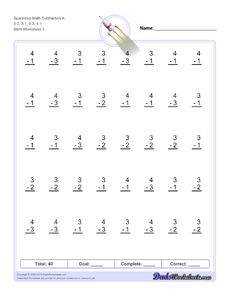 Math Worksheets - Subtraction - Subtraction - Spaceship Math ...
