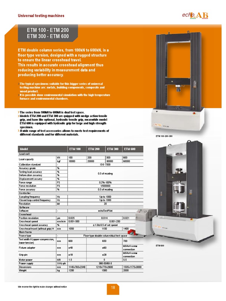ETM 100 - ETM 200 ETM 300 - ETM 600: Universal Testing Machines | PDF ...
