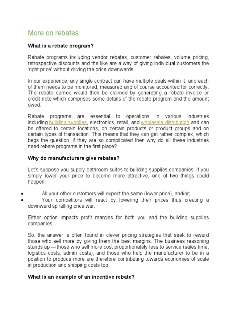 More On Rebates: What Is A Rebate Program? | PDF | Rebate (Marketing ...
