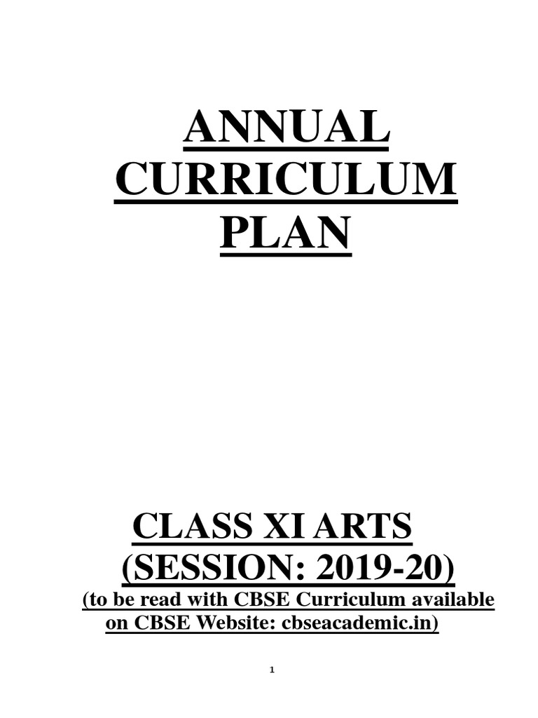 Annual Curriculum Plan: Class Xi Arts (SESSION: 2019-20) | PDF | Supply ...