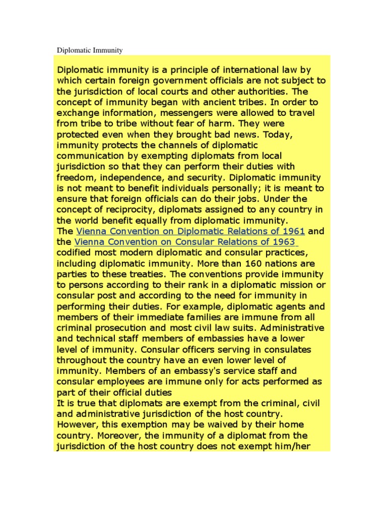Diplomatic Immunity | PDF | Consul (Representative) | Diplomatic Mission
