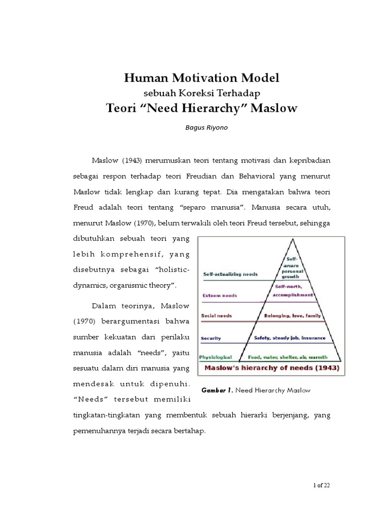 Human Motivation Model Sebagai Koreksi Terhadap Need Hierarchy Maslow ...