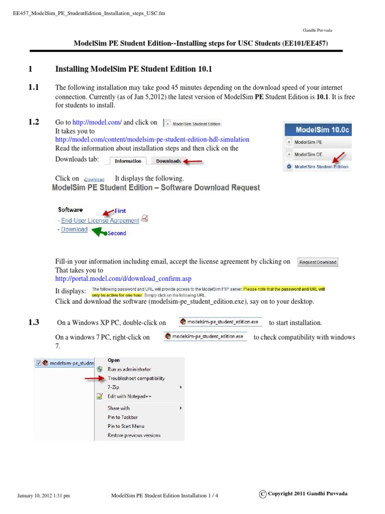 Modelsim Pe Student Edition - Installing Steps For Usc | PDF | Directory (Computing) | Microsoft ...