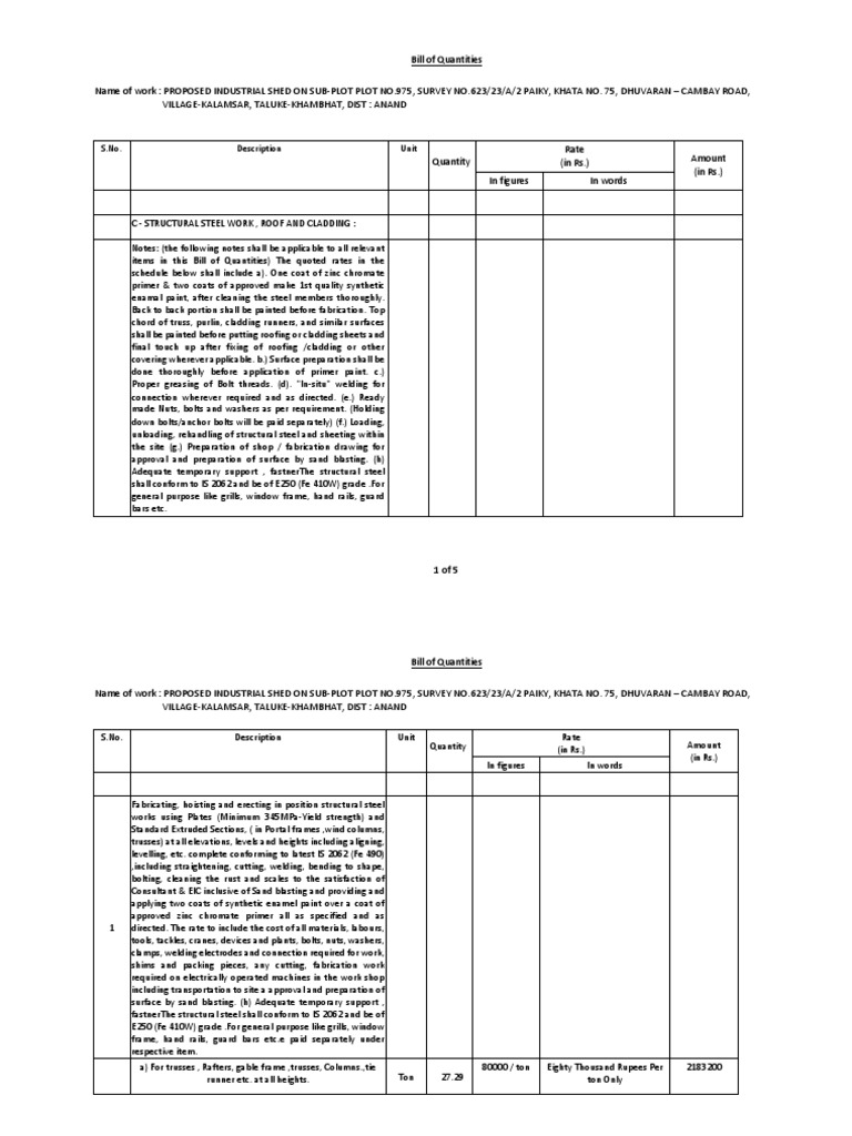 Final Shed BOQ PDF | PDF | Structural Steel | Metal Fabrication