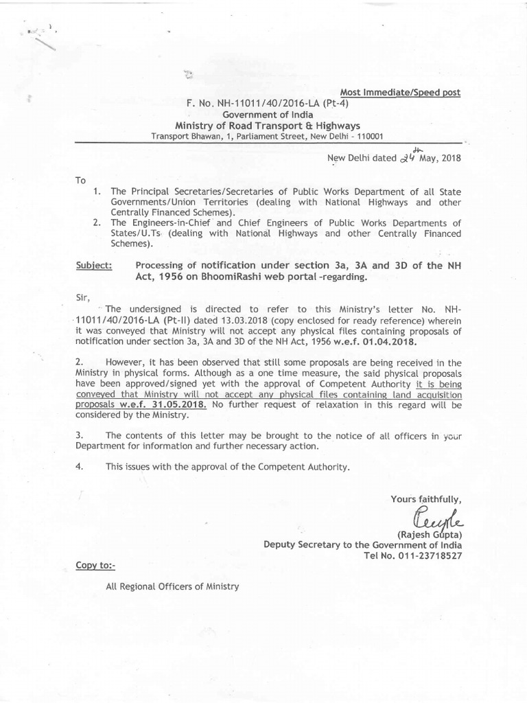Processing - of - Notification - Under - Section 3a, 3A, 3D | PDF