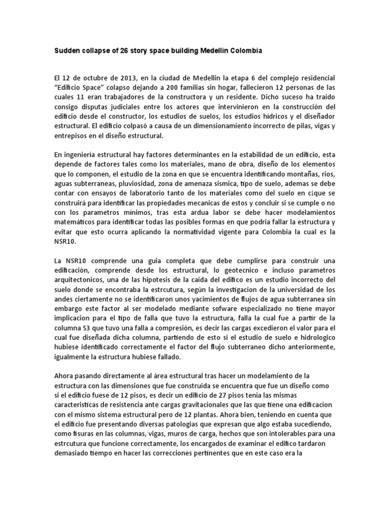 Sudden Collapse of 26 Story Space Building Medellin Colombia | PDF ...