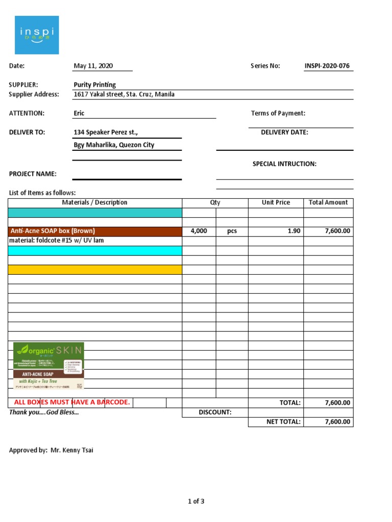 PO076 May 11 2020 - Purity, Soap Toner Cream, Box (Barcode) | PDF ...
