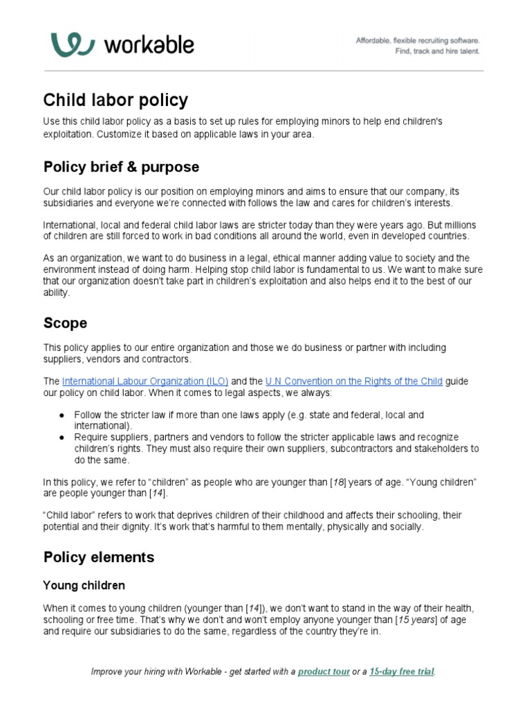 Child Labor Policy | PDF | Child Labour | Employment