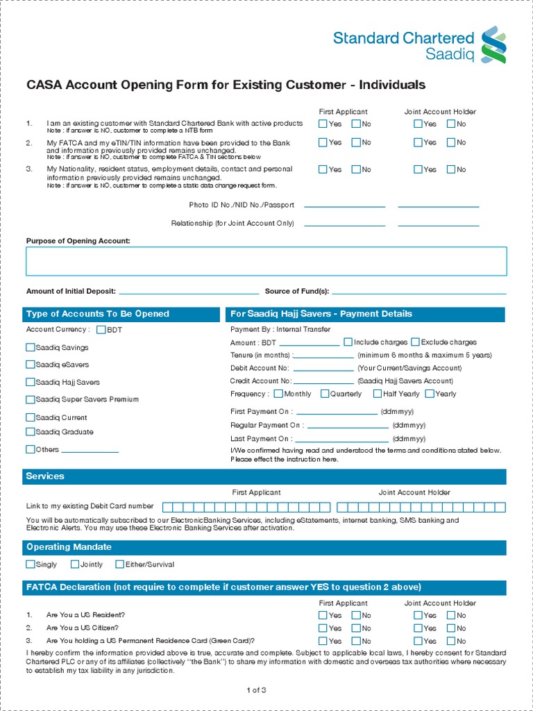 CASA Account Opening Form For Existing Customer - Individuals | PDF ...