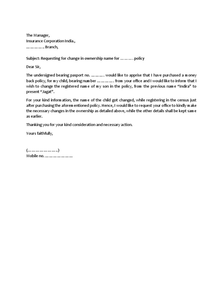 Insurance Policy Holders Name Change Letter | PDF Insurance Policy Holders Name Change Letter | PDF