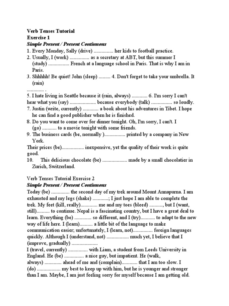 Verb Tenses Tutorial Exercise 1 | PDF | Internet