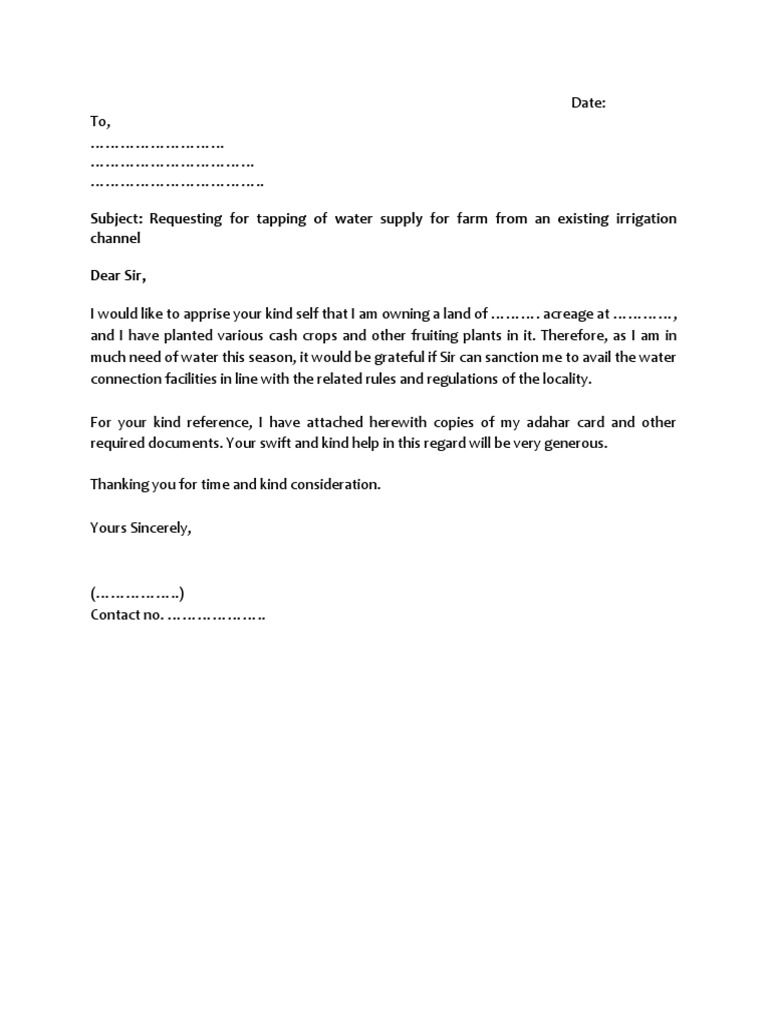 Water Supply Connection Letter Sample | PDF