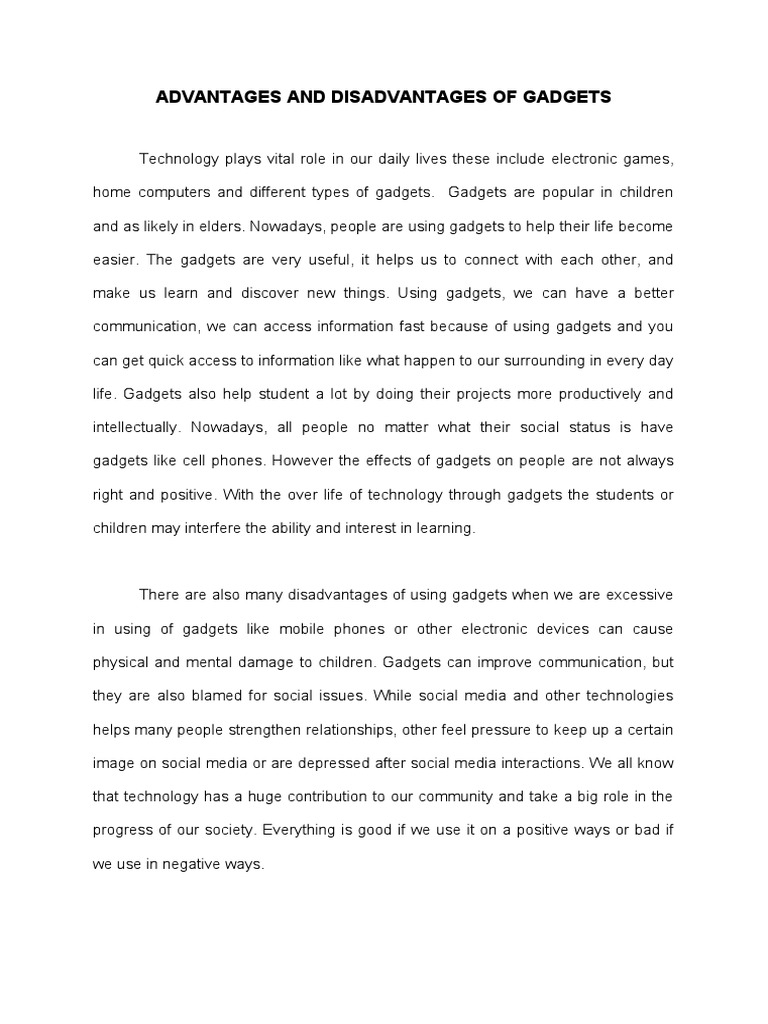 Advantages and Disadvantages of Gadgets | PDF