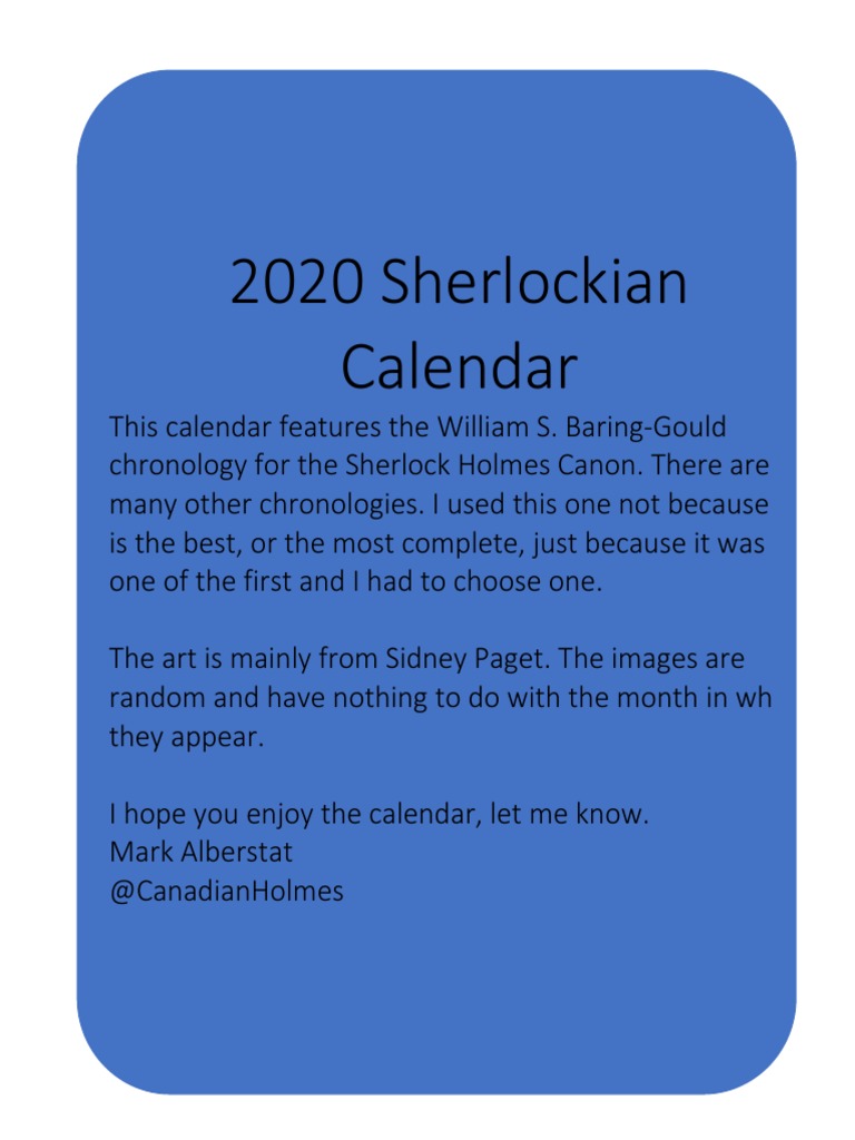 Sherlockian Calendar for Fans | PDF | Literary Characters | Fictional ...