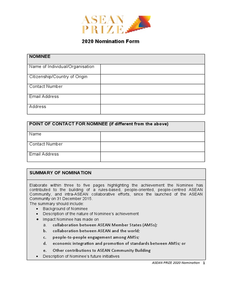 2020 Nomination Form: Nominee | PDF | Business | Social Science