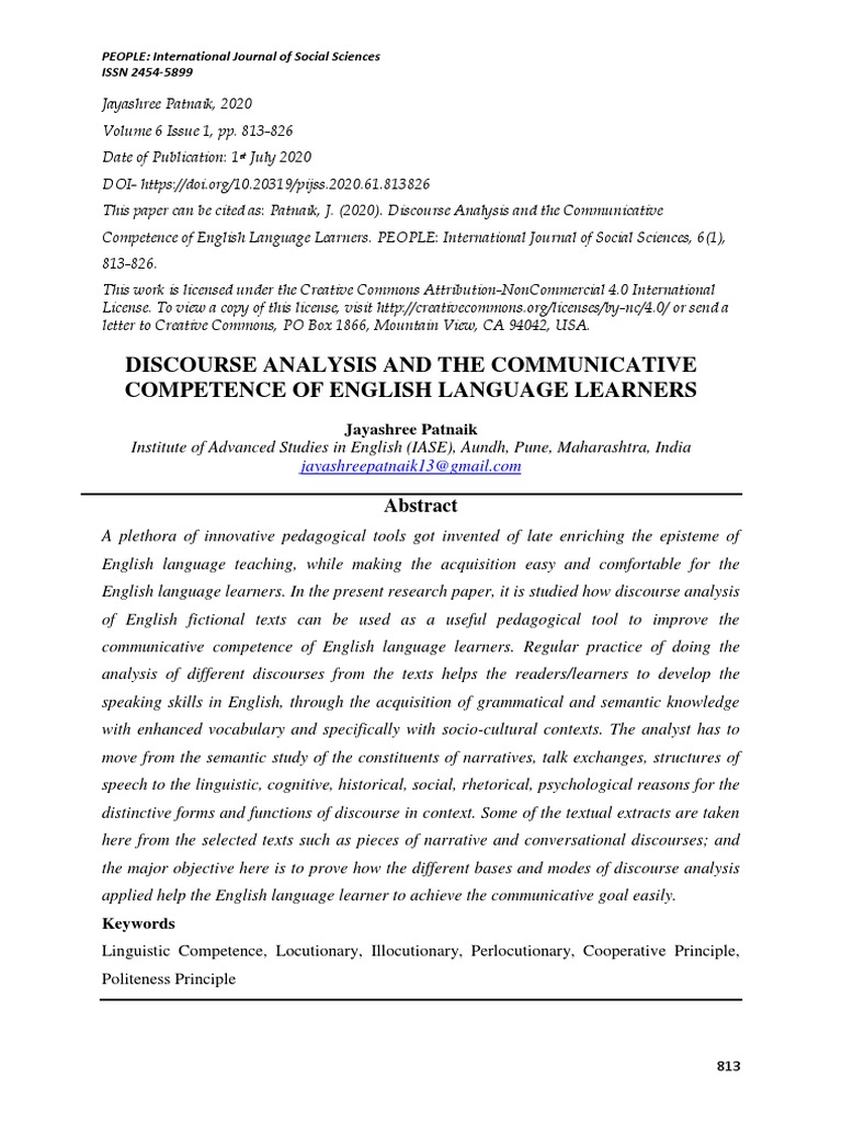 Discourse Analysis and The Communicative Competence of English Language ...