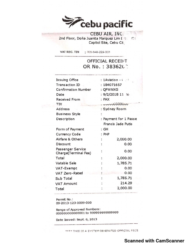 Cebpac Excess Baggage Receipt - 20180904195442 PDF | PDF