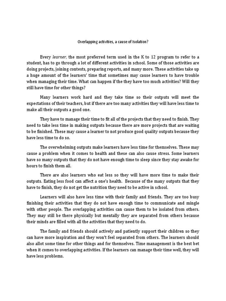 Overlapping Activities in School | PDF