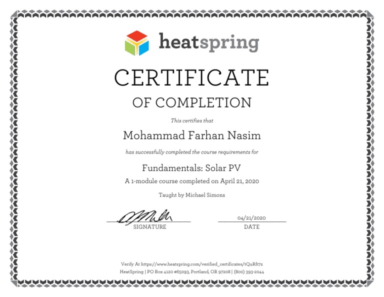 Certificate - Fundamental Solar PV PDF | PDF