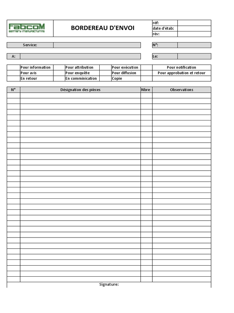 Bordereau D'envoi | PDF