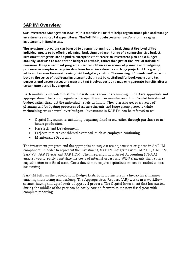 SAP IM Overview - High Level | Download Free PDF | Sap Se | Investing